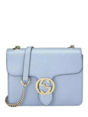 Gucci Gucci Grained Leather Interlocking Crossbody Bag Blue