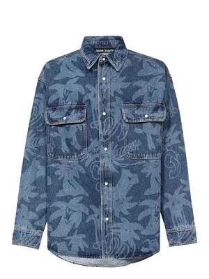 Palm Angels Palmity Laser Print Denim Shirt 'light - Blue