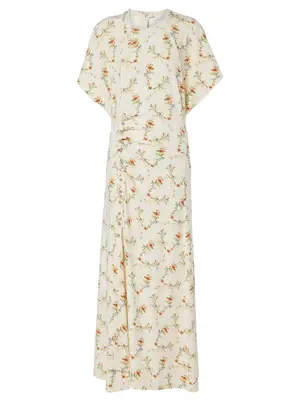 Rabanne Floral Gathered Midi Dress - Beige