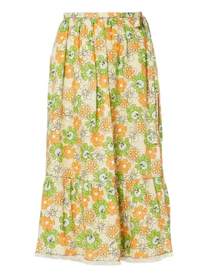 Marni Floral Printed Linen Midi Skirt - Multicoloured