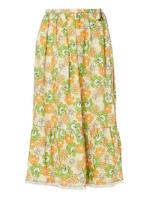 Marni Floral Printed Linen Midi Skirt - Multicoloured