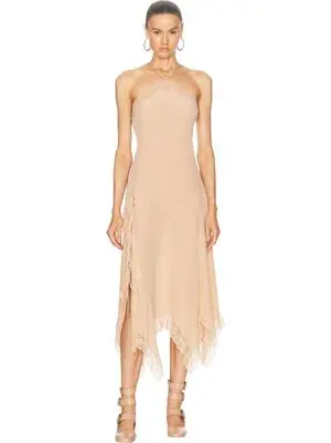 Chloé Crepe De Chine Lace Dress - Sand Brown