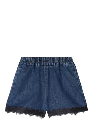 Off-White Lace Detailing Denim Shorts - Blue