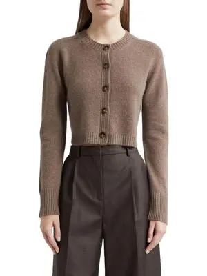 Loulou De Saison Zephir Crop Cashmere Cardigan - Brown Melange