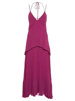 TWINSET Pleated Georgette Maxi Dress - Purple