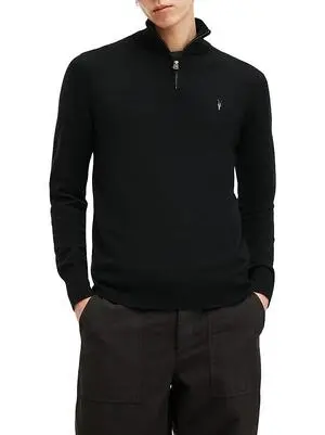 ALLSAINTS Kilburn Wool & Nylon Quarter Zip Sweater Black
