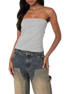 EDIKTED Stretch Cotton Tube Top - Gray-melange
