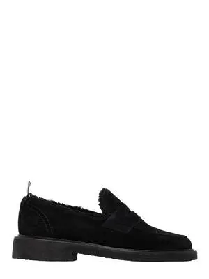 Thom Browne Suede Crepe Sole Shearling Penny Loafer - Black