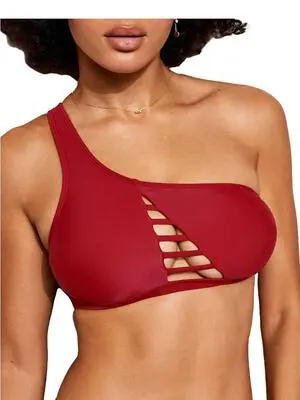 ADORE ME Elle Asymmetrical One-shoulder Bikini Top - Dark Red