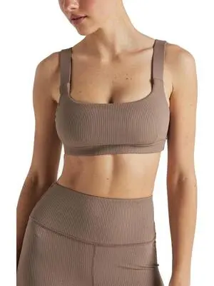 LOSANO Renew Rib Square Neck Bra - Pine Bark