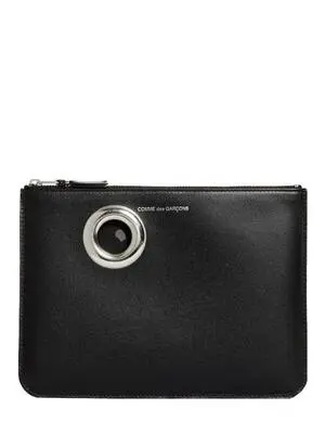 Comme Des Garçons Large Eyelet Leather Pouch - Black