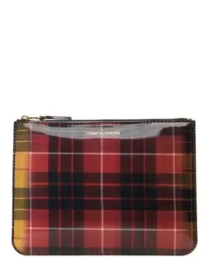 Comme Des Garçons Tartan Coated Leather Zip Pouch - Red/yellow