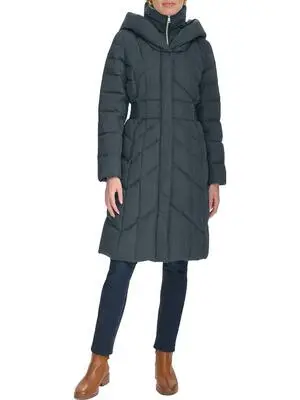Cole Haan Taffeta Puffer Coat With Quilted Zip Bib - Graphite