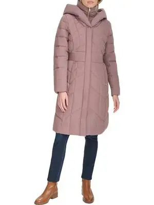 Cole Haan Taffeta Puffer Coat With Quilted Zip Bib - Mauve