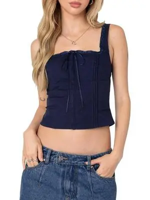 EDIKTED Cotton Stretch Poplin Corset Top - Navy