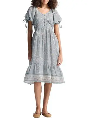 REISTOR Puff Sleeve Floral Midi Dress - Sage Green