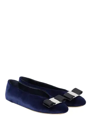 FERRAGAMO Vanna Velvet Ballet Flats - Blue