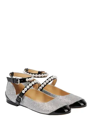 Mach & Mach Embellished Glitter Mary Jane Flats - Silver