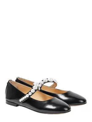 Mach & Mach Sirene Embellished Leather Mary Jane Flats - Black