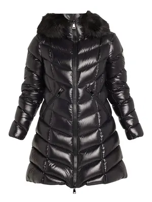 Moncler Fulmarus Faux Fur-trimmed Hooded Long Down Jacket - Black