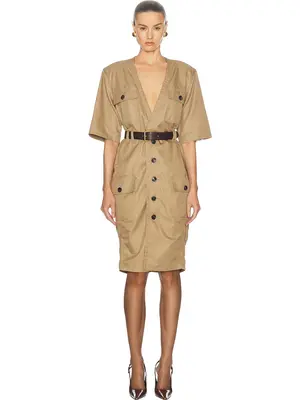 Saint Laurent Utility Shirt Dress - Beige Fonce