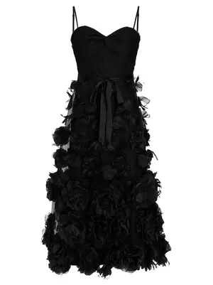 Marchesa Fringed Embroidered Tulle Midi Dress In Black - 55% Off |  Editorialist