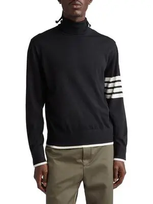 Thom Browne Virgin Wool Turtleneck Sweater - Black