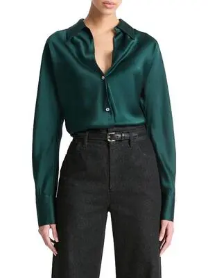 Vince Vince Silk Button-Up Shirt Juniper