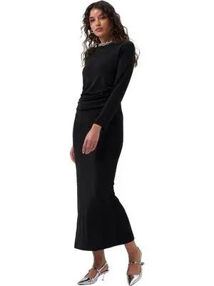 MIZALLE Long Sleeved Gathered Dress - Black