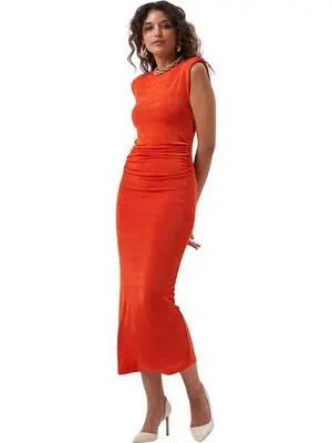 MIZALLE Sleeveless Gathered Dress - Orange