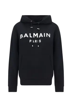 Balmain Logo Print Hoodie - Black