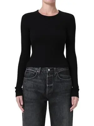 AGOLDE Alma Shrunken Long Sleeve Rib Top - Black