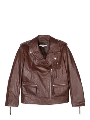 Remain Birger Christensen Leather Biker Jacket - Brown