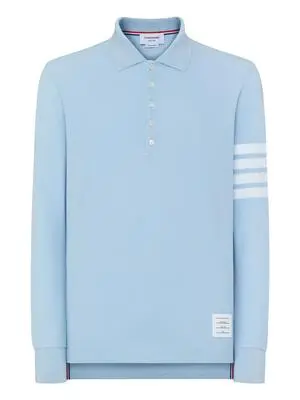 Thom Browne Three-stripe Long-sleeved Polo Shirt - Blue