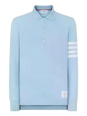 Thom Browne Three-stripe Long-sleeved Polo Shirt Blue