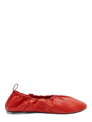 JIL SANDER Gathered Leather Ballerinas - Red