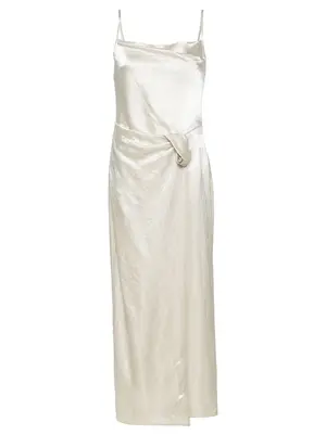 Nanushka Ruched Satin Midi Dress - Neutrals