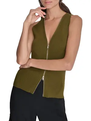 Dkny DKNY Ribbed Sweater Vest Dark Olive