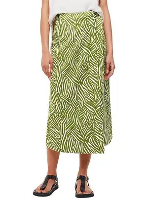 Whistles Linear Leaf Print Wrap Midi Skirt - Green/multi