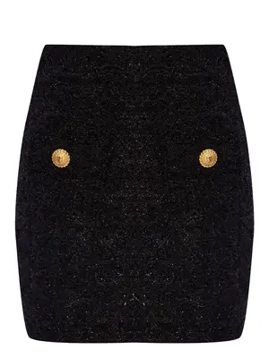 Balmain Buttoned Tweed Skirt - Black