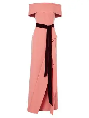 Oscar De La Renta Off-shoulder Wool-blend Gown - Red