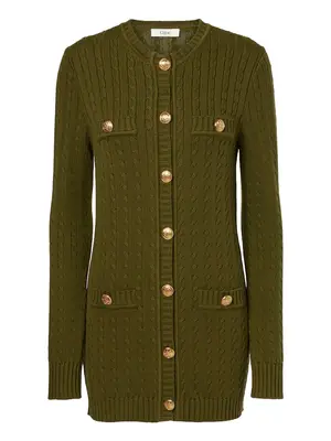 Chloé Cable-knit Cotton Cardigan - Green