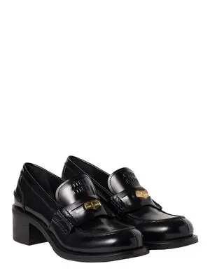 Miu Miu Brushed Leather Loafers With Logo Coin Detail - Black