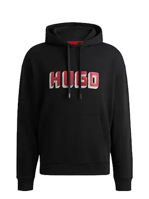 Hugo Logo-print Relaxed-fit Cotton Hoody - Black