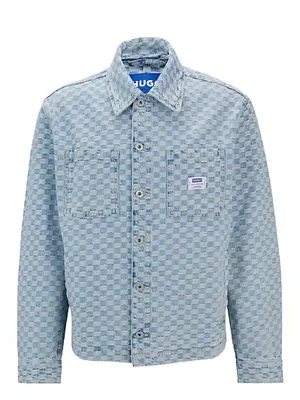 Hugo Graphic-print Relaxed-fit Denim Jacket - Light/pastel Blue