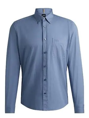 BOSS Regular-fit Logo-embroidered Cotton-twill Shirt - Open Blue
