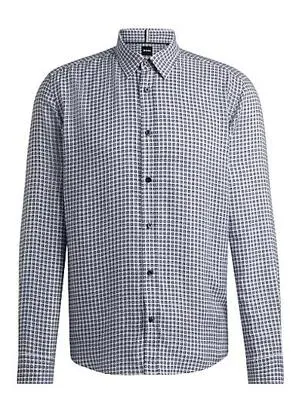 BOSS Regular-fit Geometric-print Chambray Shirt M Open Blue