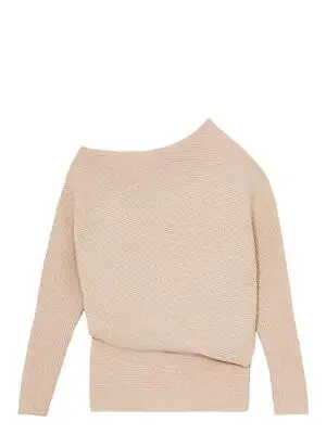 REISS Draped-neck Asymmetric Stretch-knit Jumper - Oatmeal Neutral