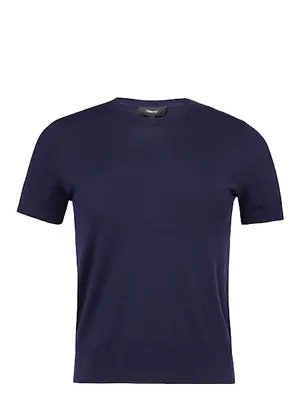 Theory Round-neck Ribbed Wool-blend Top - Deep Navy