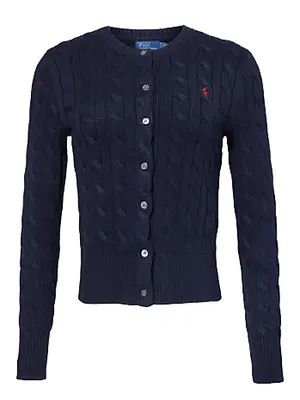 Polo Ralph Lauren Polo Ralph Lauren Brand-Embroidered Cable-Knit Cotton Cardigan Hunter Navy